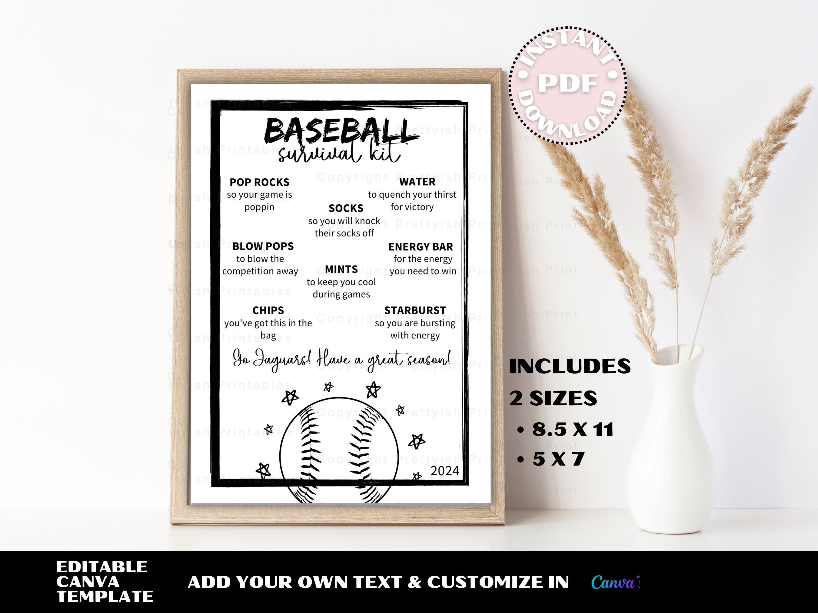Baseball Survival Kit Printable, Gift Bag Printable, Printable Baseball ...