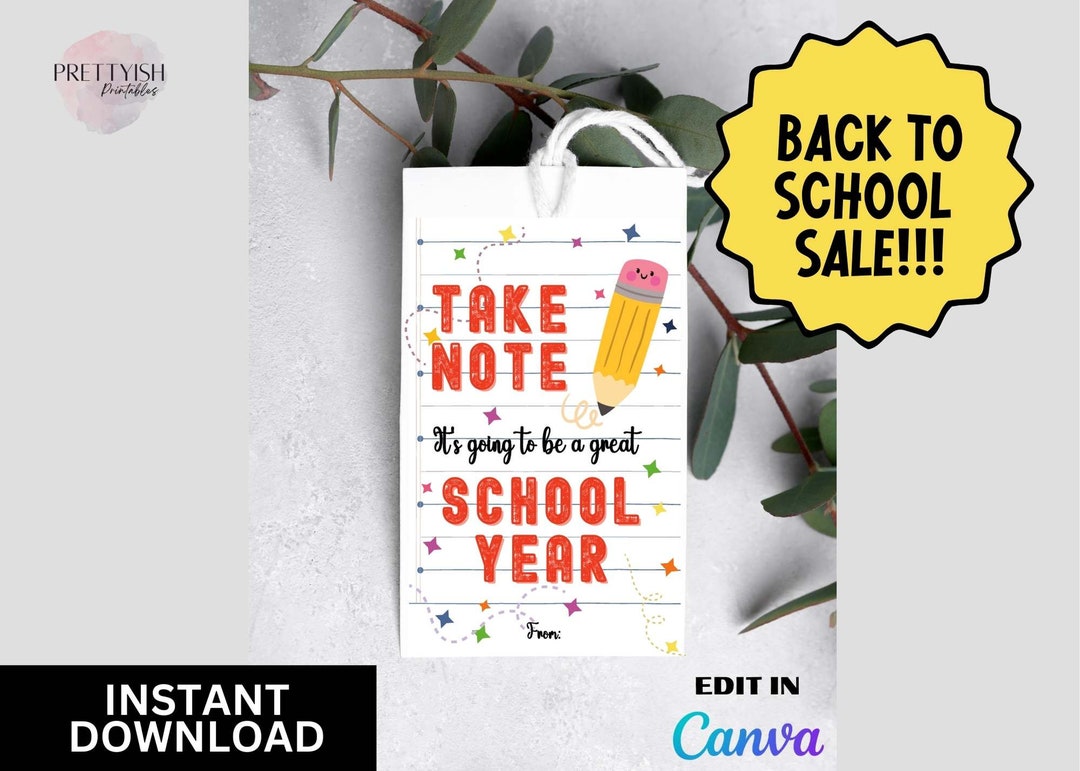 Back to School Gift Tags, Take Note Editable Pen Marker, Gift for ...