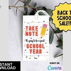 Back to School Gift Tags, Take Note Editable Pen Marker, Gift for ...
