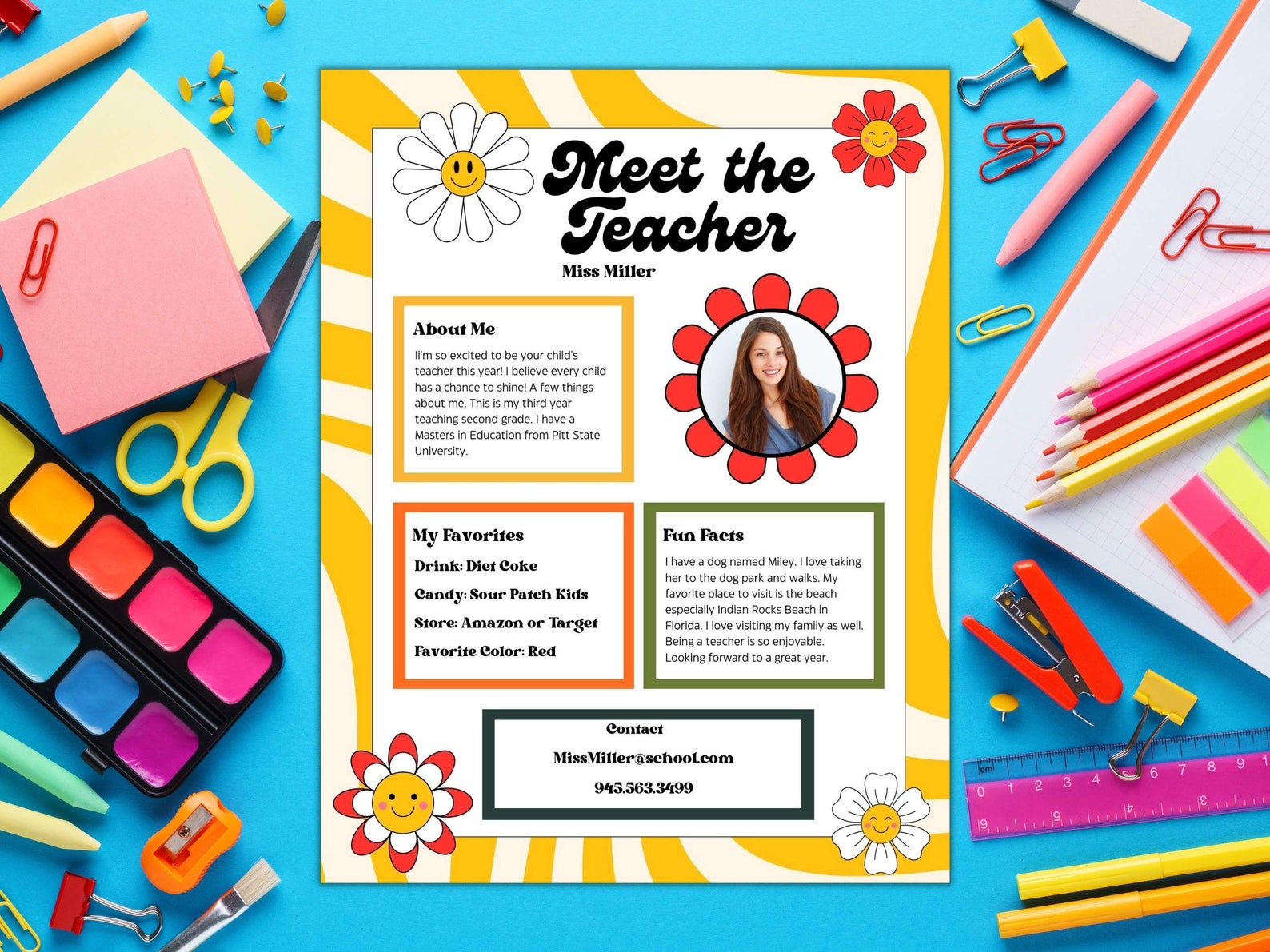 Meet the Teacher Editable Template Printable I Meet the Teacher Retro ...
