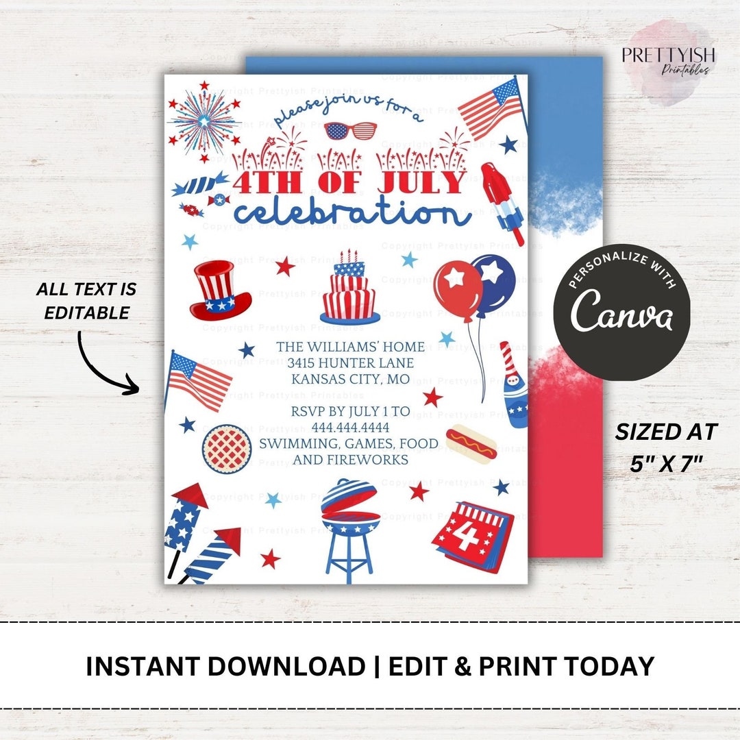 EDITABLE 4th of July Invitation, 4th of July BBQ Invitation, Editable ...
