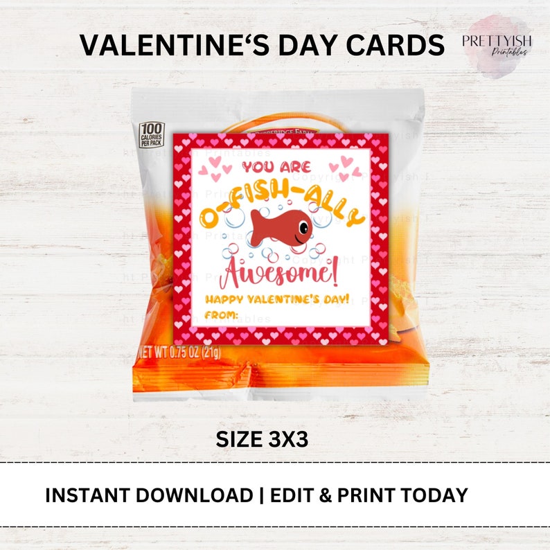 Goldfish Valentine Printable, Printable Valentine Cards, Kids Valentine ...