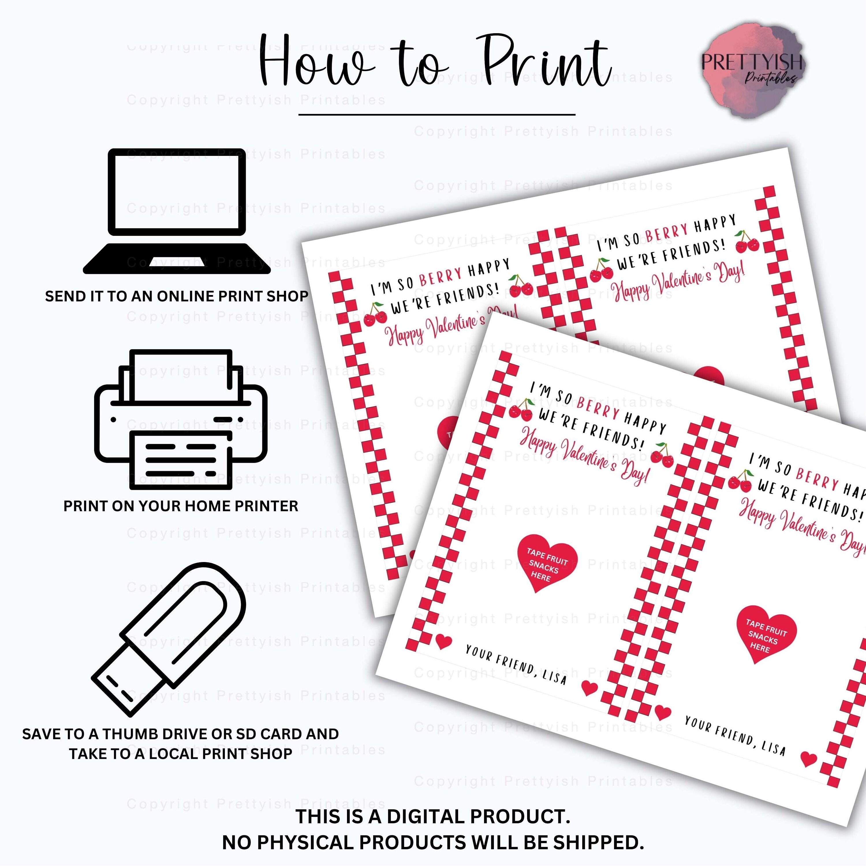 Classroom Valentines Printable, Fruit Snack Valentine Card, Kids ...