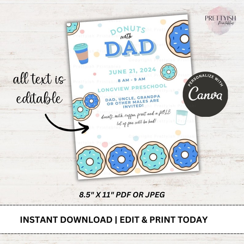 Donuts With Dad Fundraiser, Printable Flyer, PTA PTO Event, Back to ...