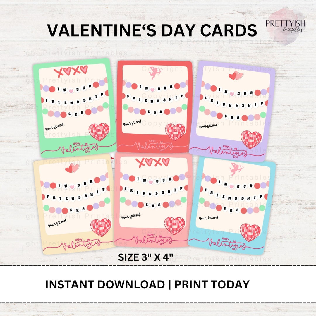 Valentine Era Printable, Printable Valentine Cards, Beaded Friendship ...