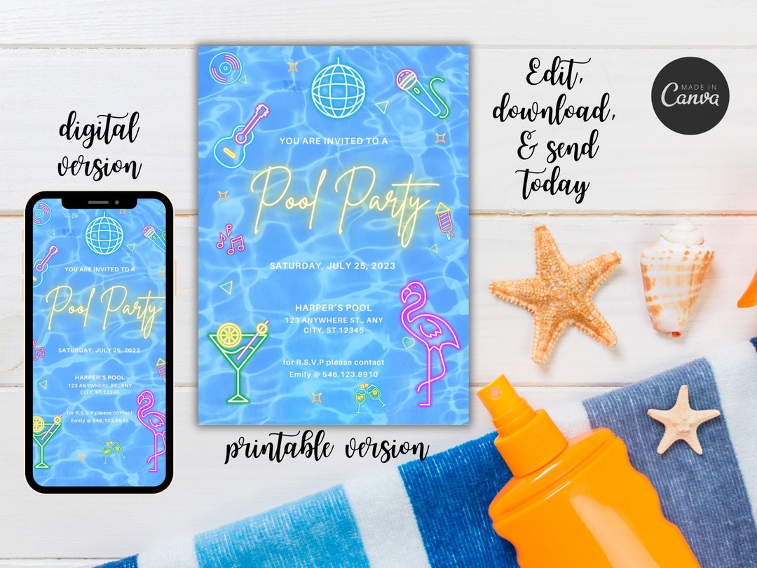 Pool Party Invitation, Pool Party, Digital Pool Party Invitation, Pool ...