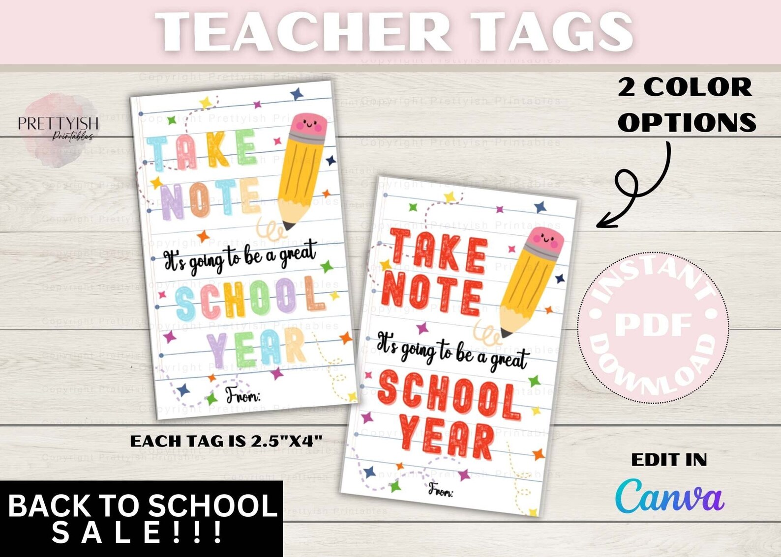 Back to School Gift Tags, Take Note Editable Pen Marker, Gift for ...