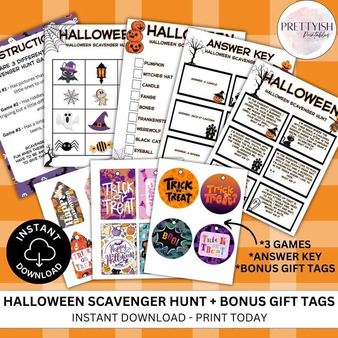 Halloween Scavenger Hunt Games for Kids, Printable Halloween Party Game ...