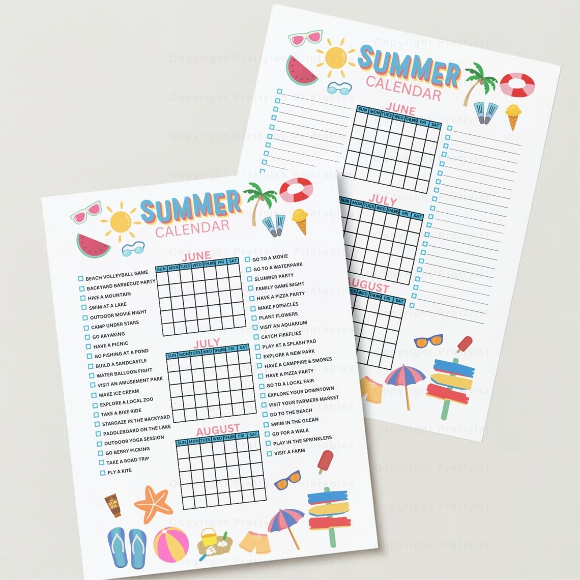Printable Summer Calendar Poster, Summer Activities Calendar, Bucket ...