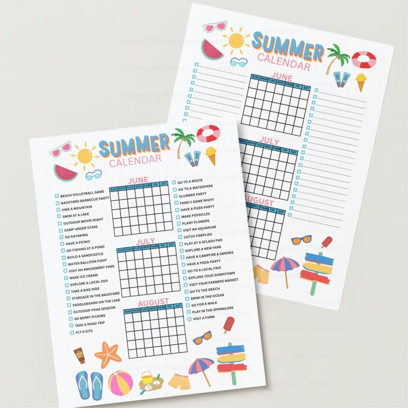 Printable Summer Calendar Poster, Summer Activities Calendar, Bucket ...