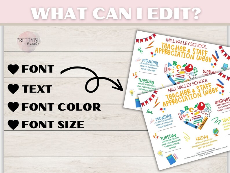 Editable Teacher and Staff Appreciation Week Printables, Printable for ...