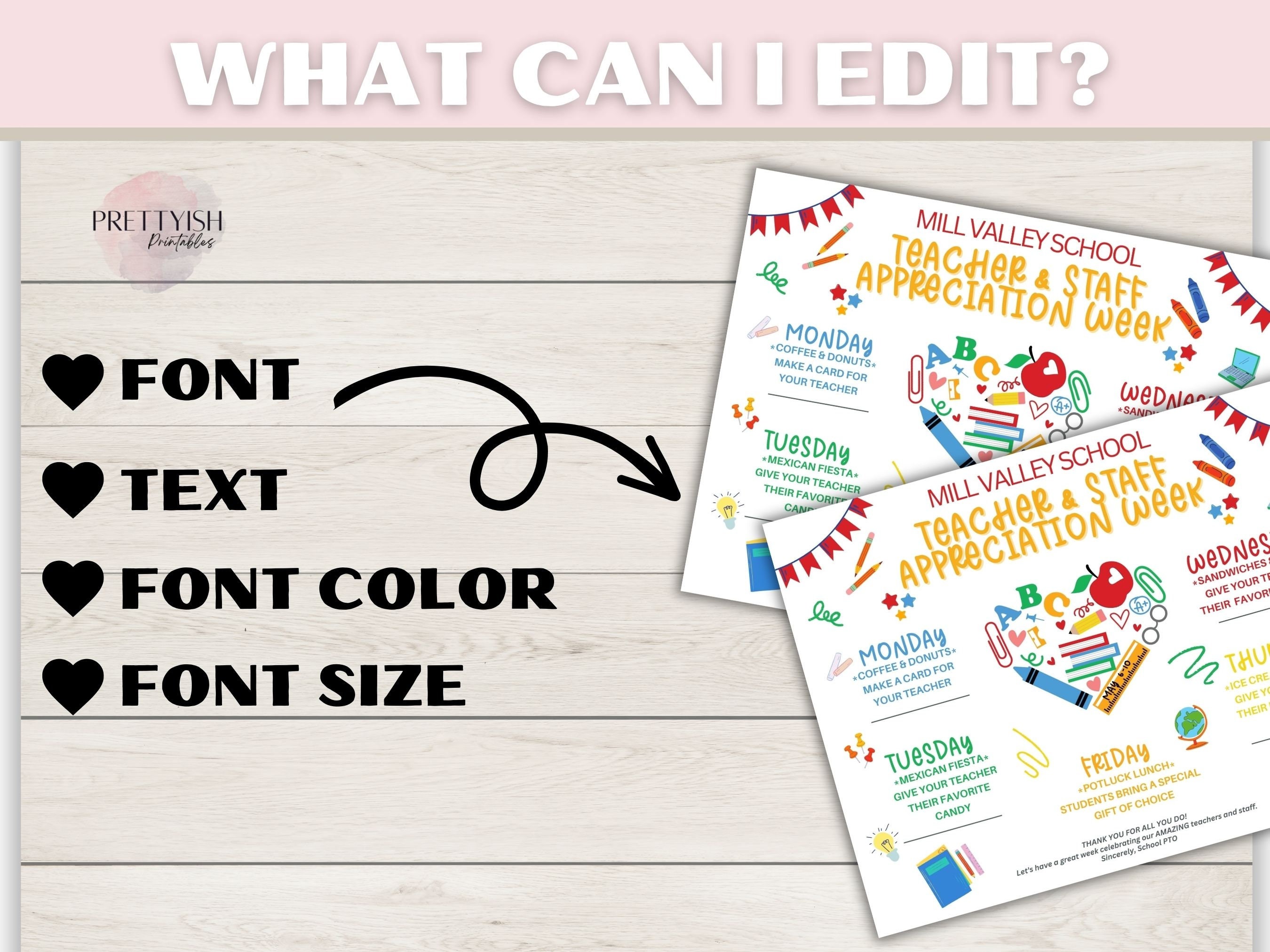 Editable Teacher and Staff Appreciation Week Printables, Printable for ...