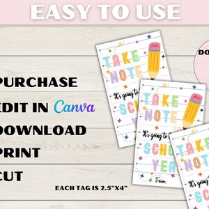 Back to School Gift Tags, Take Note Editable Pen Marker, Gift for ...