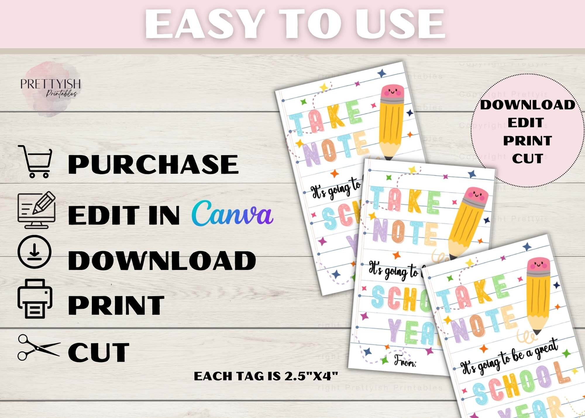 Back to School Gift Tags, Take Note Editable Pen Marker, Gift for ...