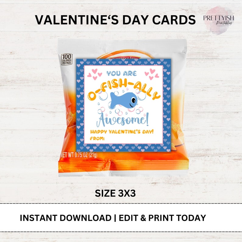 Goldfish Valentine Printable, Printable Valentine Cards, Kids Valentine ...