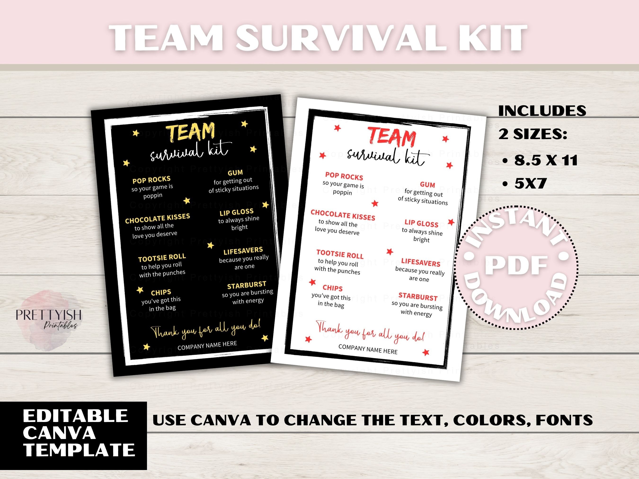 Editable Team Survival Kit Printable, Printable Staff Employee ...
