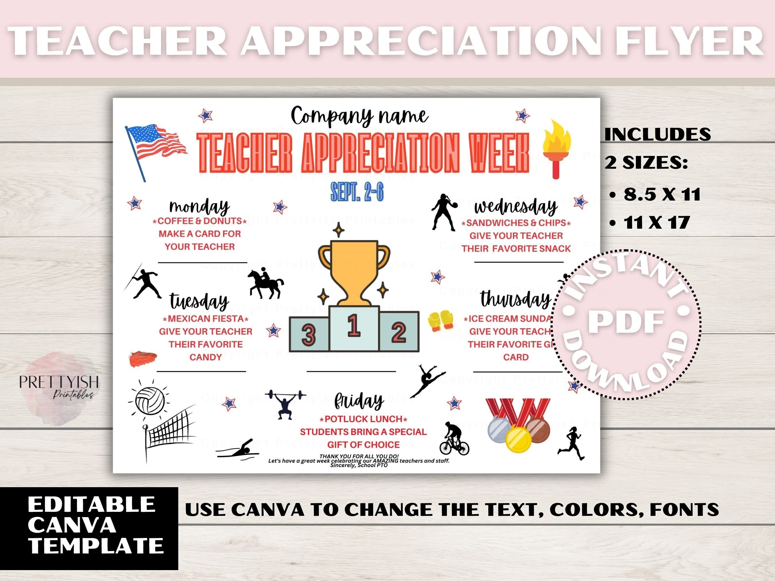 Editable Teacher and Staff Appreciation Week Printables, Printable for ...