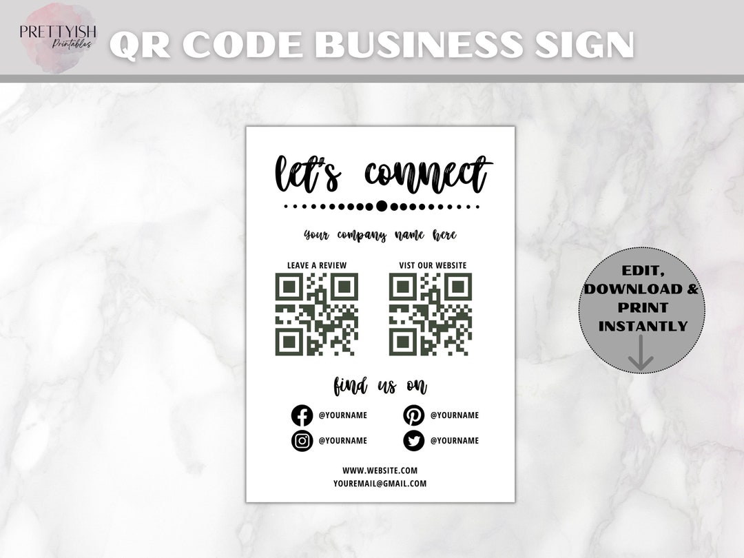 QR Code Sign, Social Media Sign, Small Business Sign, Let’s Connect ...