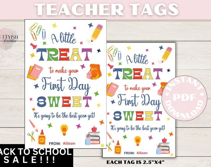 First Day of School Sweet Treat Tag, Teacher Cookie Tag, Welcome Back ...