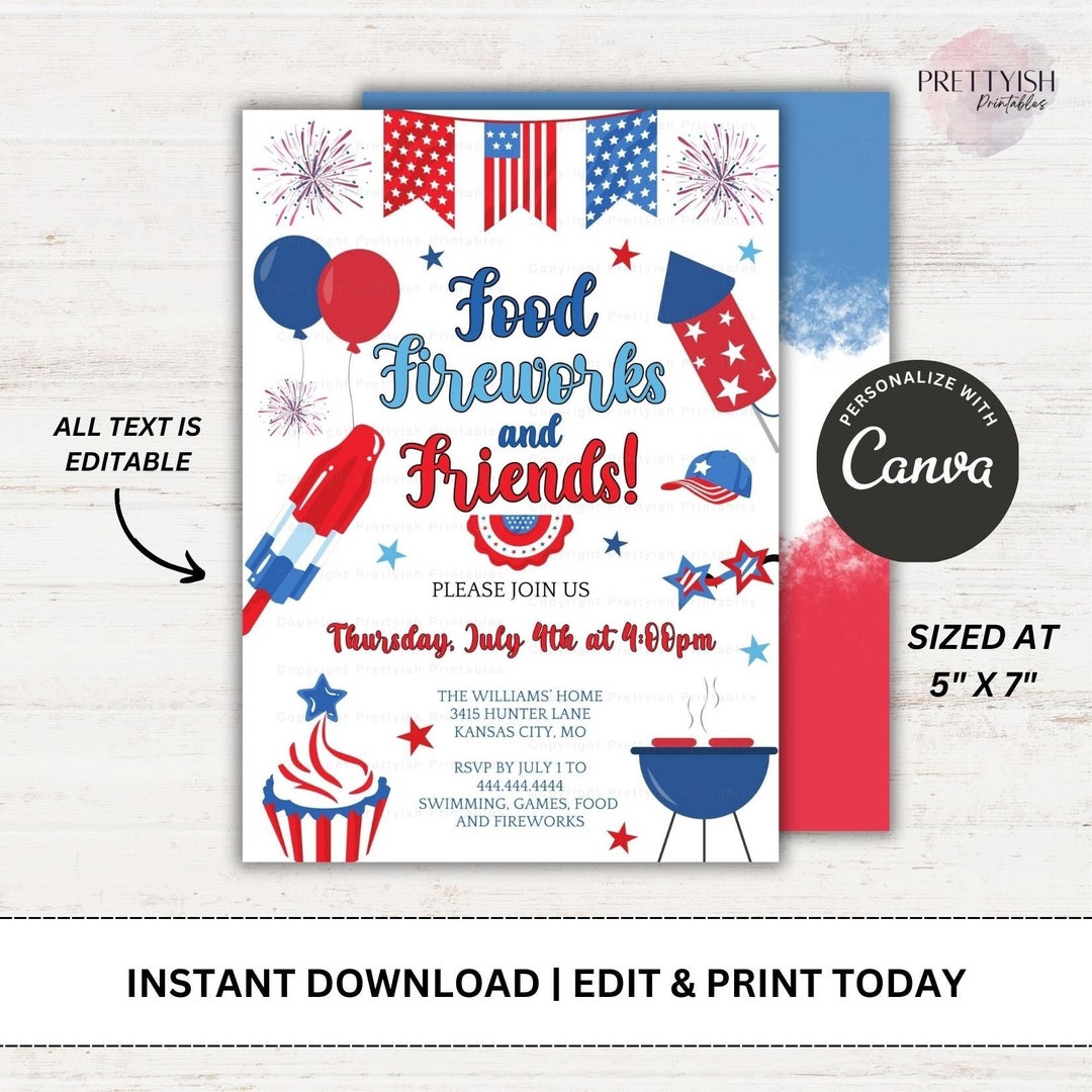Editable 4th of July BBQ Invitation, Independence Day BBQ, Barbeque ...
