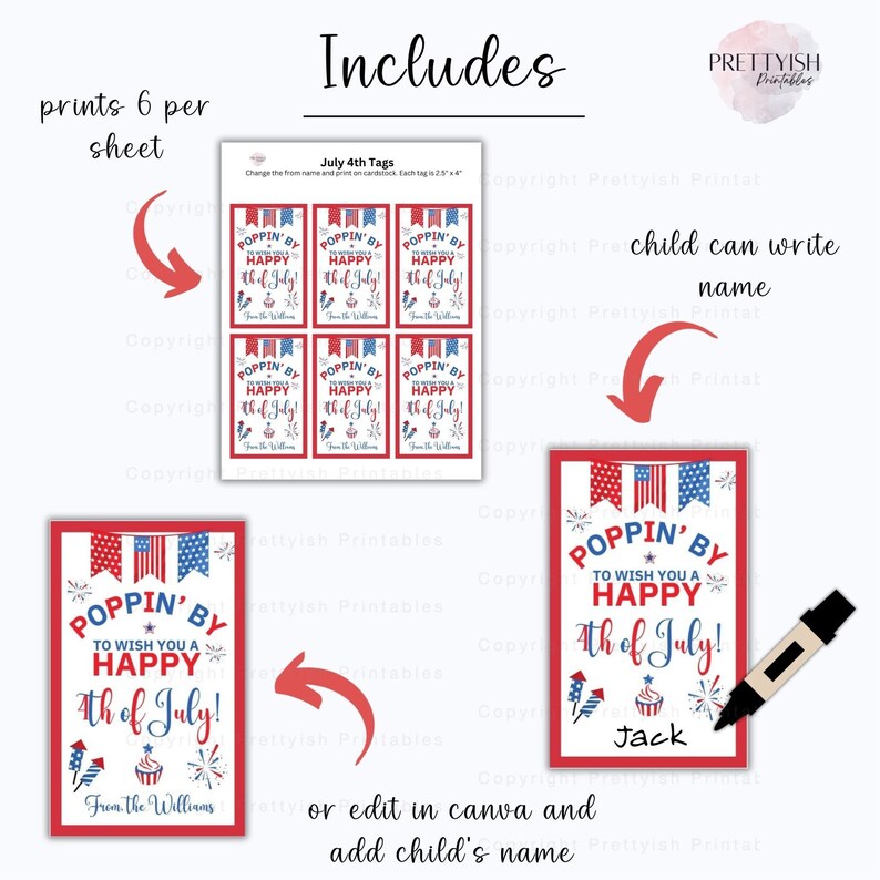 Printable/editable Poppin by to Wish You a Happy Fourth of July ...