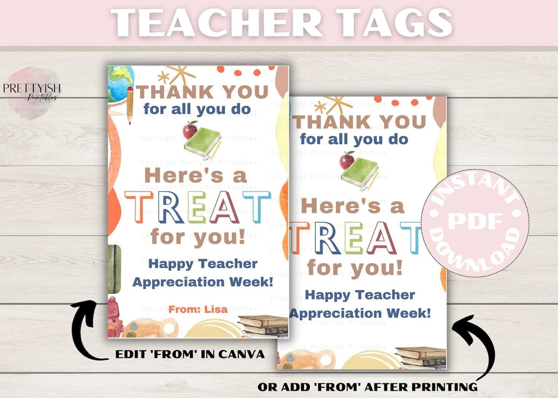 Teacher Appreciation Tags Printable, Editable Teacher Gift Tag ...