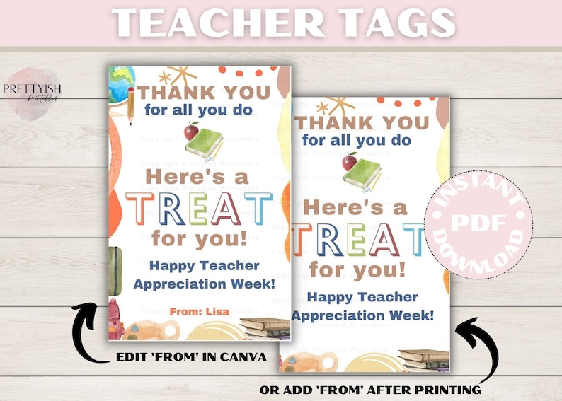 Teacher Appreciation Tags Printable, Editable Teacher Gift Tag ...