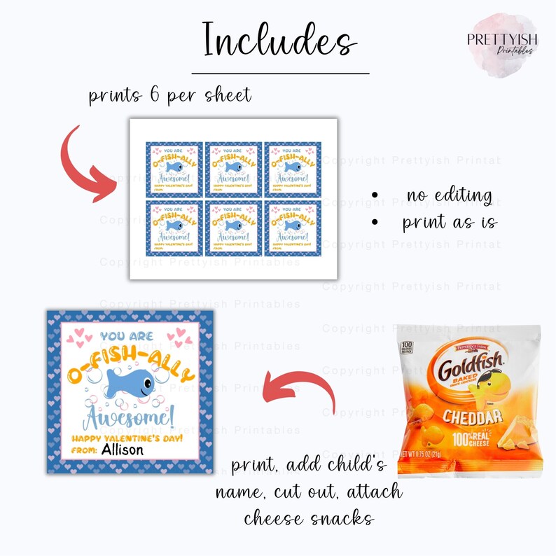 Goldfish Valentine Printable, Printable Valentine Cards, Kids Valentine ...