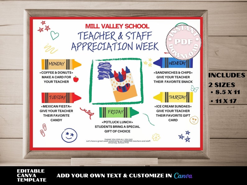 Editable Teacher and Staff Appreciation Week Printables, Printable for ...