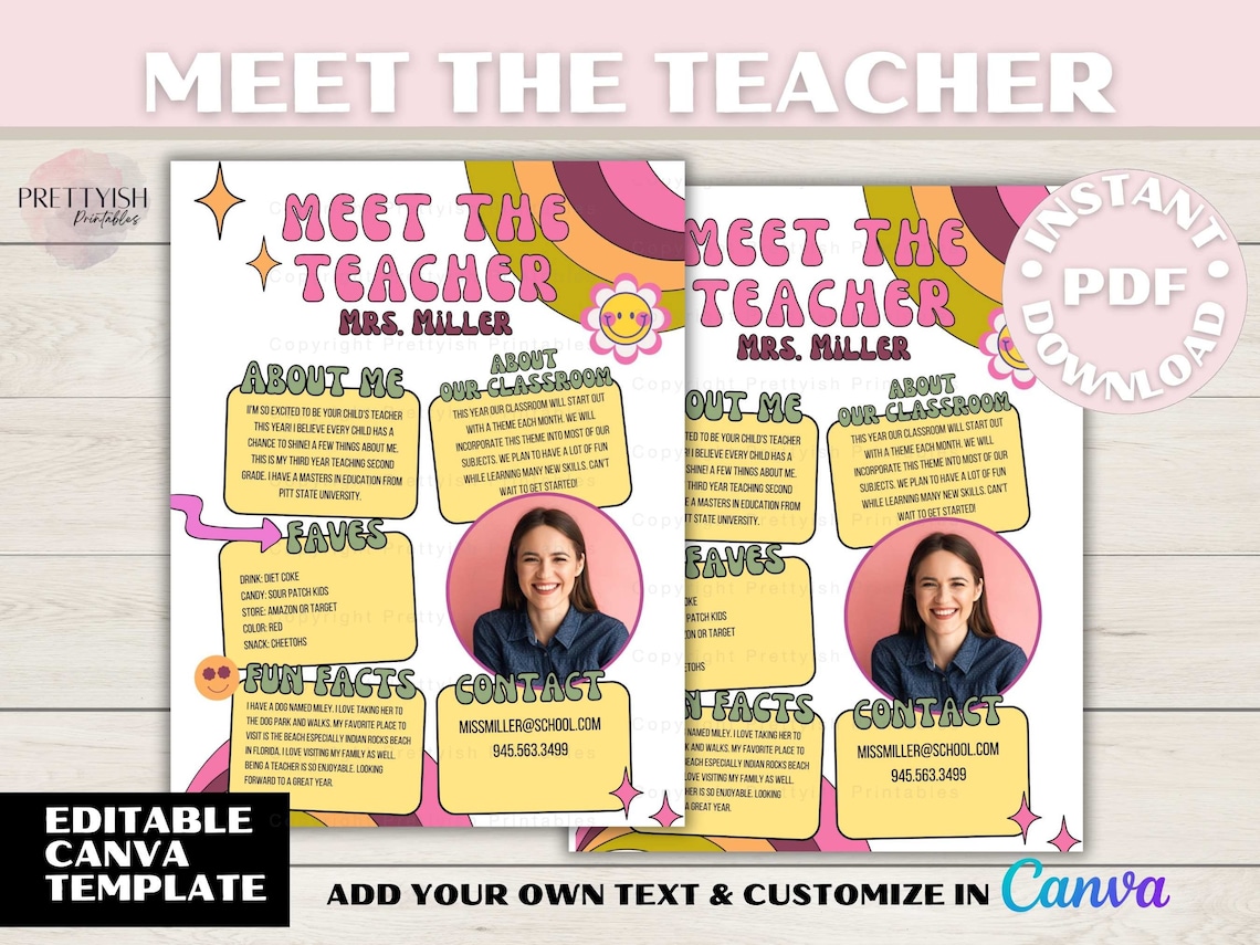 Meet the Teacher Editable Template Printable I Meet the Teacher Retro ...