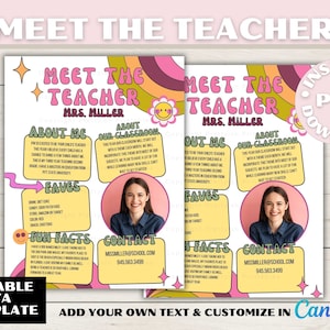 Meet the Teacher Editable Template Printable I Meet the Teacher Retro ...