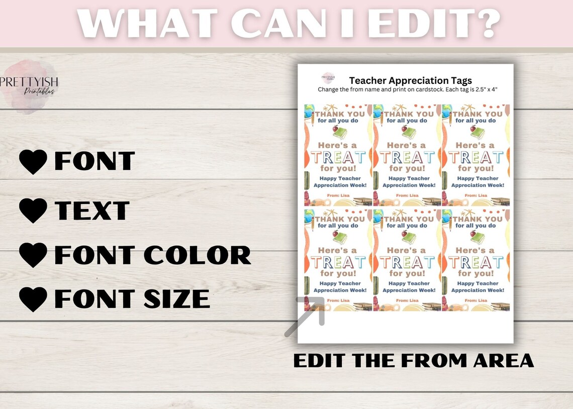 Teacher Appreciation Tags Printable, Editable Teacher Gift Tag ...
