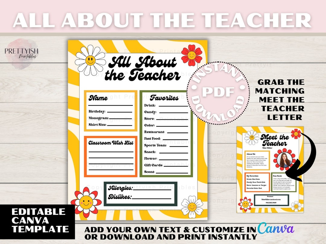About the Teacher Editable Template Printable, Teacher Questionnaire ...