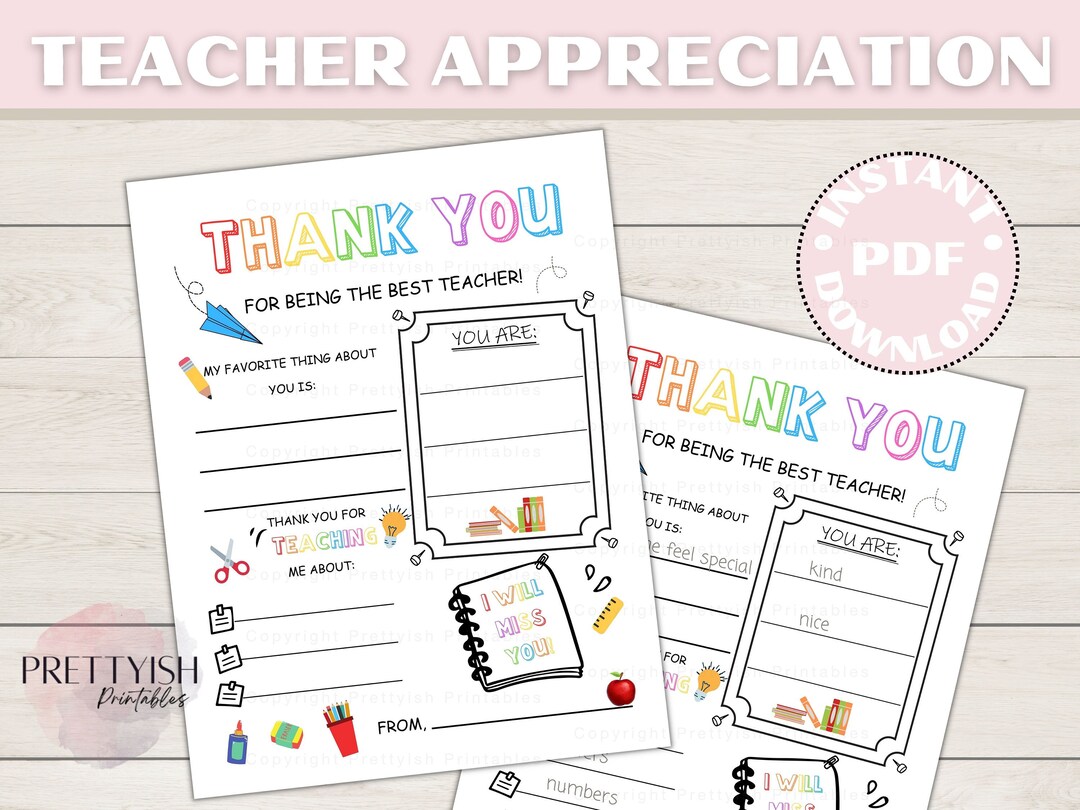 Teacher Appreciation Week Printable Teacher Appreciation Gift Thank You ...