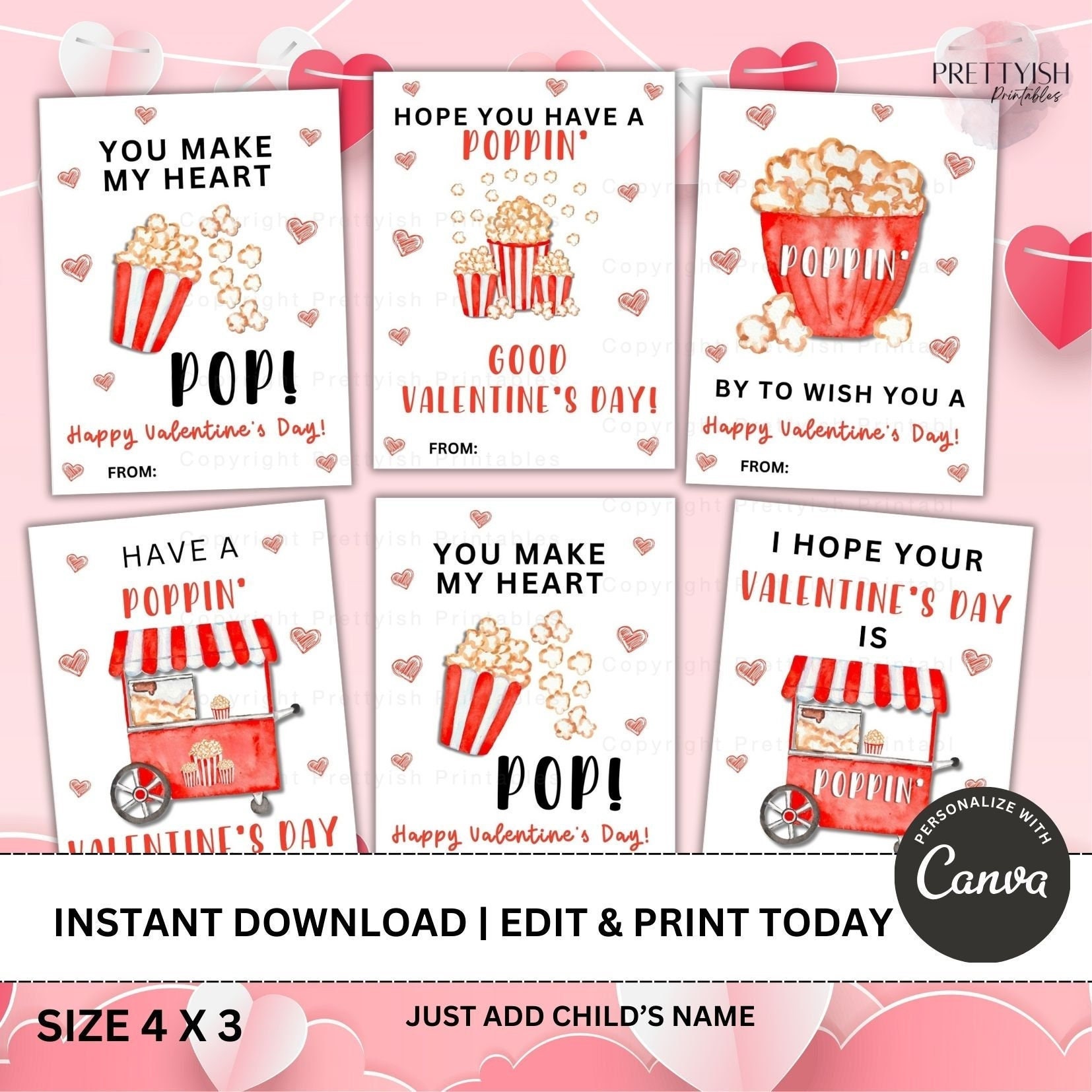 Popcorn Valentine Printable, Printable Valentine Cards, Kids Valentine ...