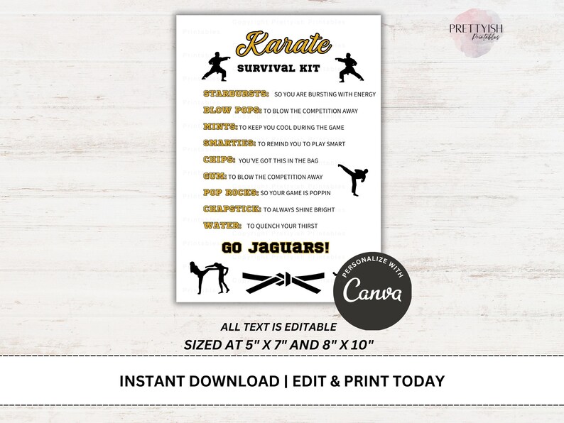 Karate Survival Kit Printable, Gift Bag Printable, Printable Karate ...