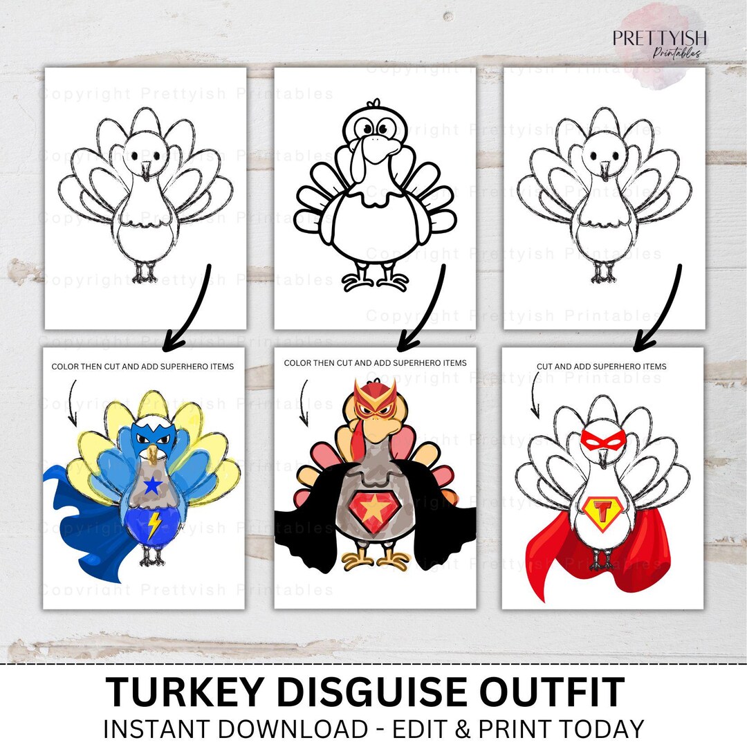 Turkey Disguise Superhero Template Printable for Thanksgiving School ...