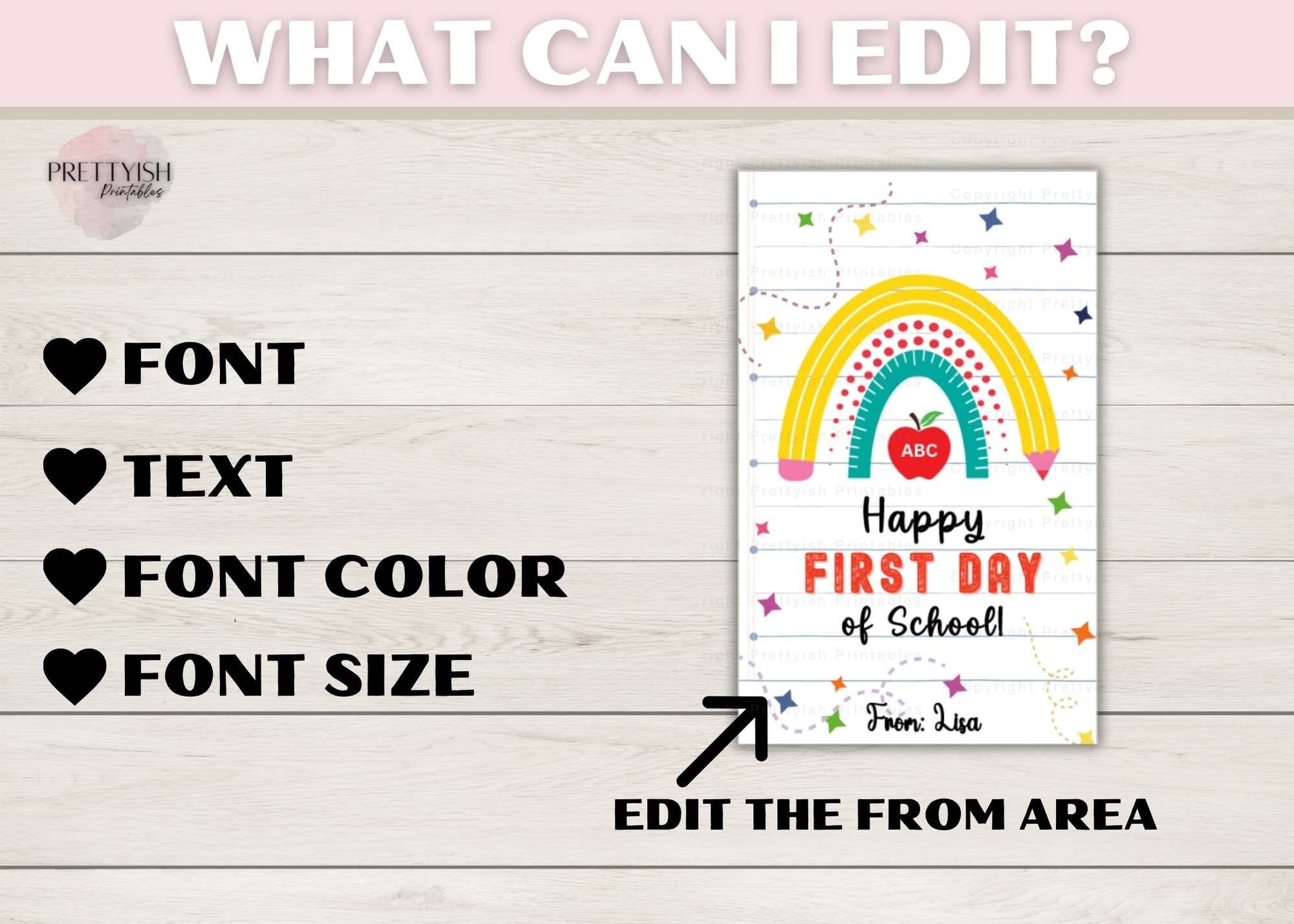 EDITABLE First Day of School Gift Tag, Back to School Gift Tag, Teacher ...