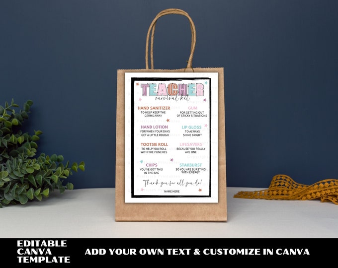Editable Teacher Survival Kit Tag, Teacher Appreciation, Printable ...