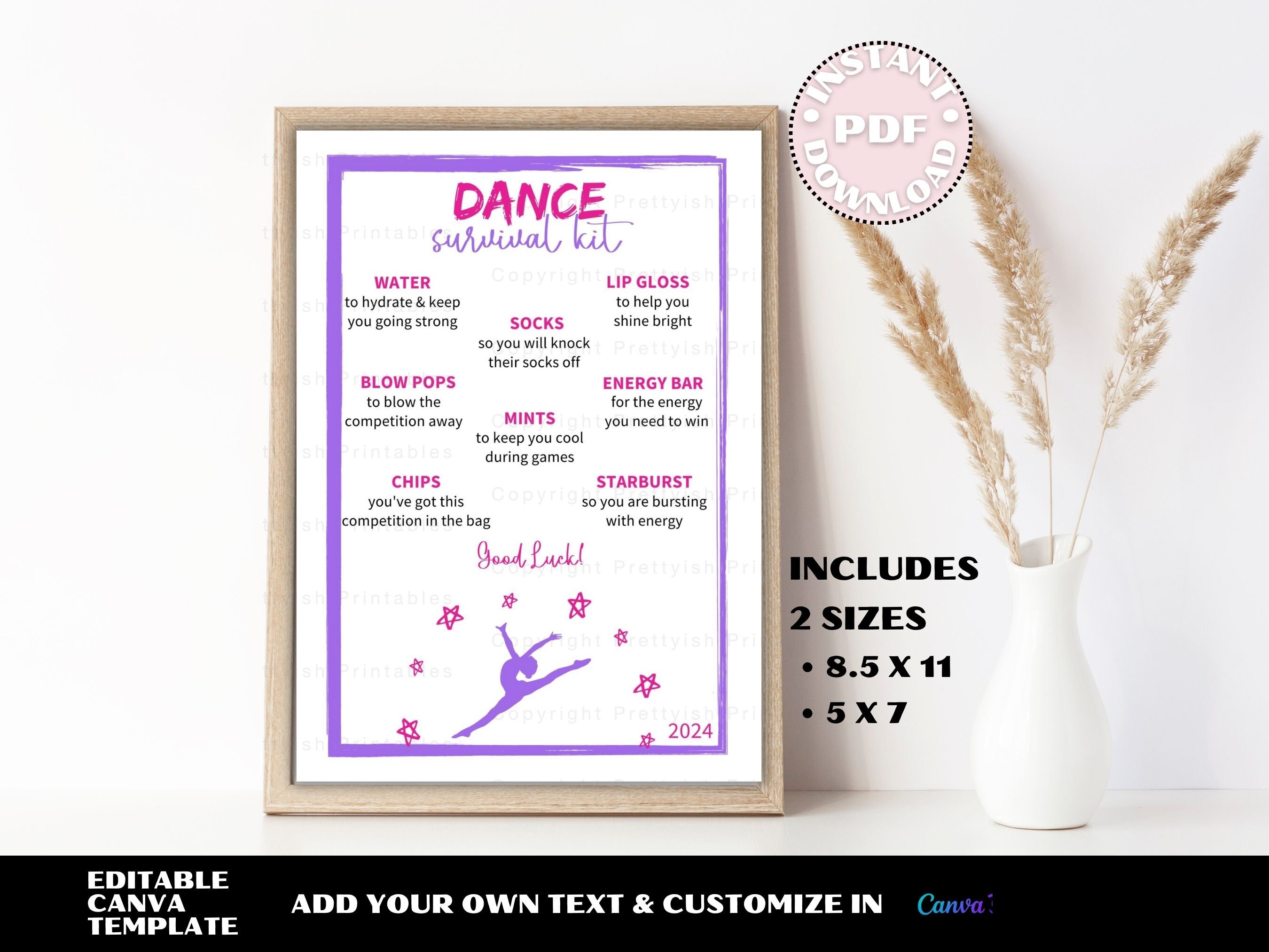 Dance Competition Survival Kit Printable, Gift Bag Printable, Printable ...