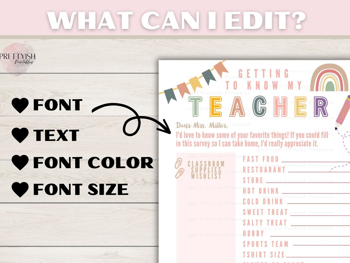 About the Teacher Editable Template Printable, Teacher Questionnaire ...