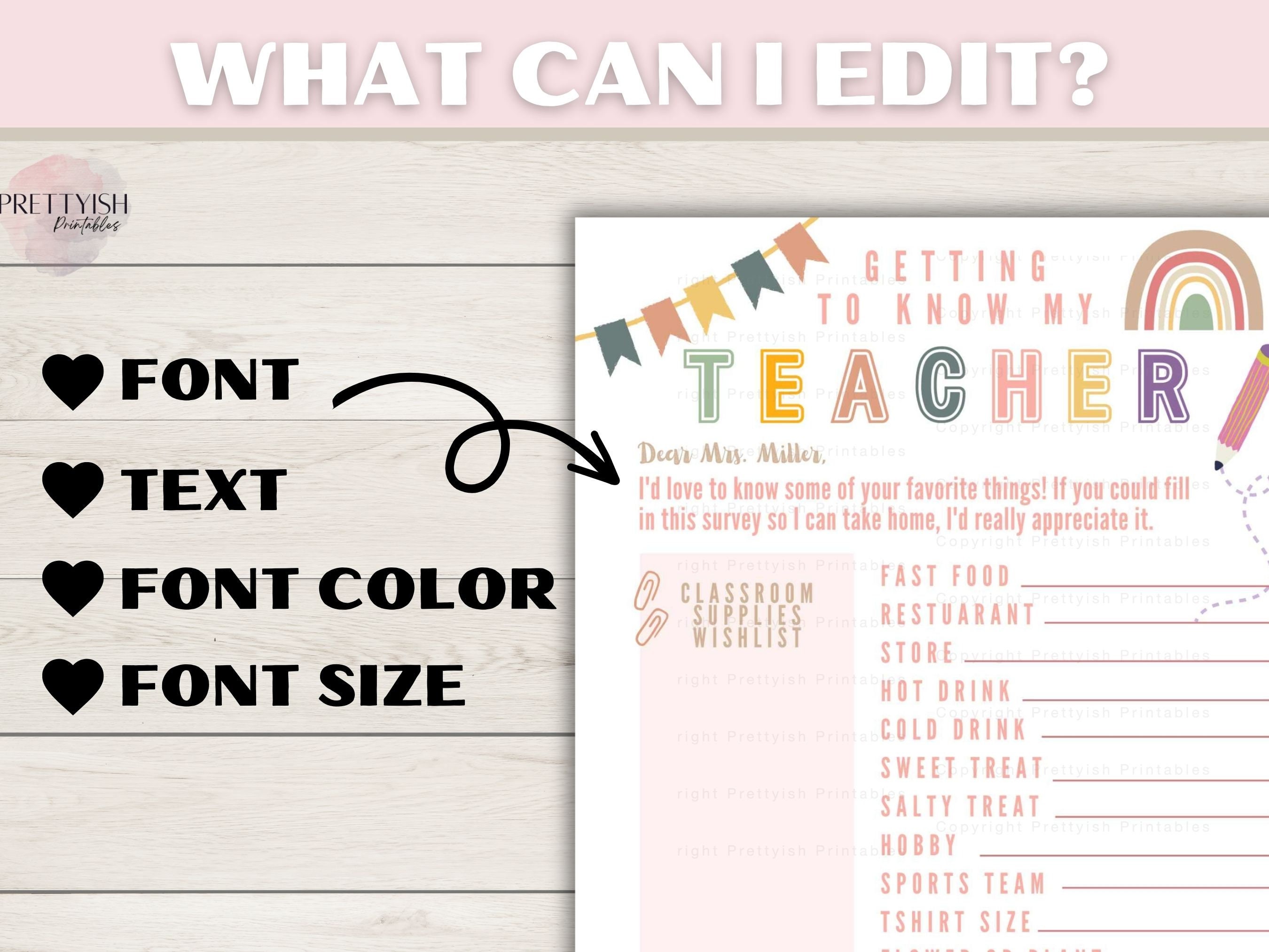About the Teacher Editable Template Printable, Teacher Questionnaire ...