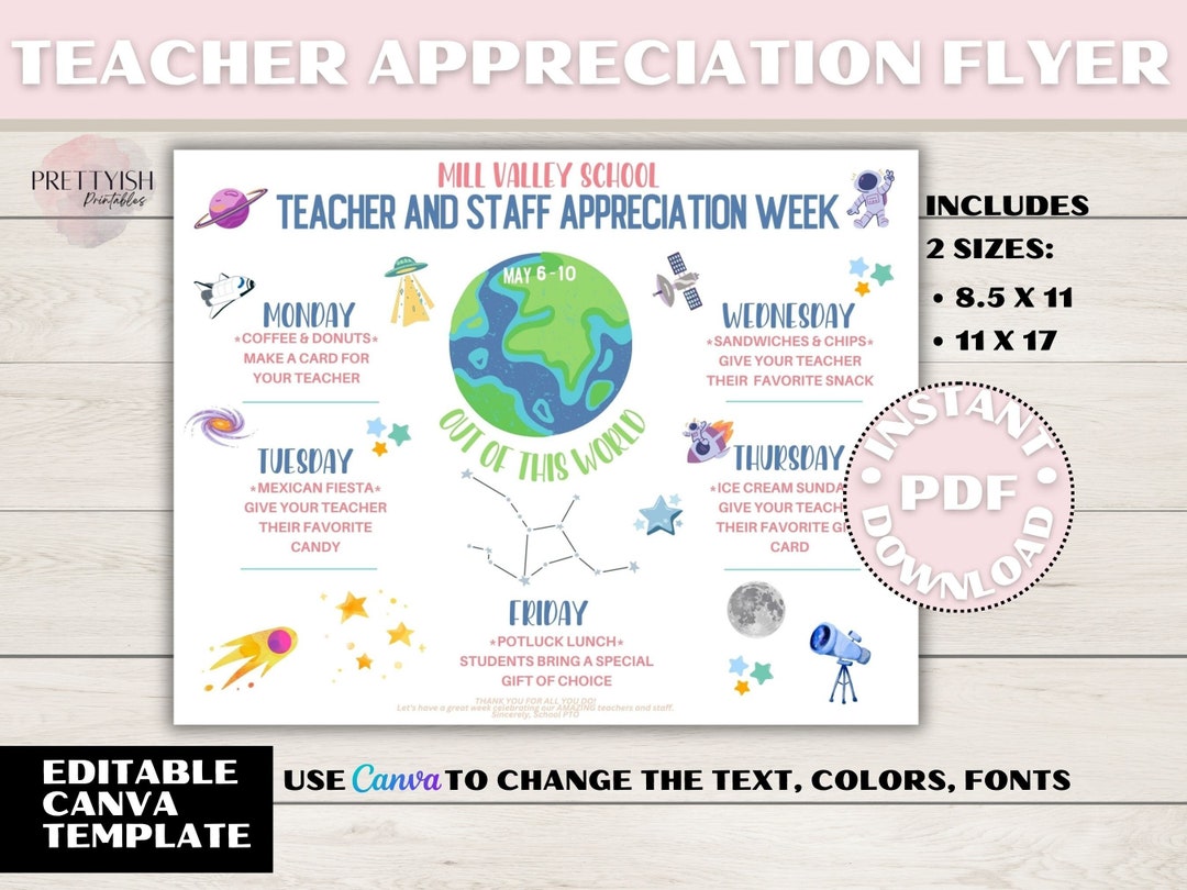 Editable Teacher and Staff Appreciation Week Printables, Printable for ...