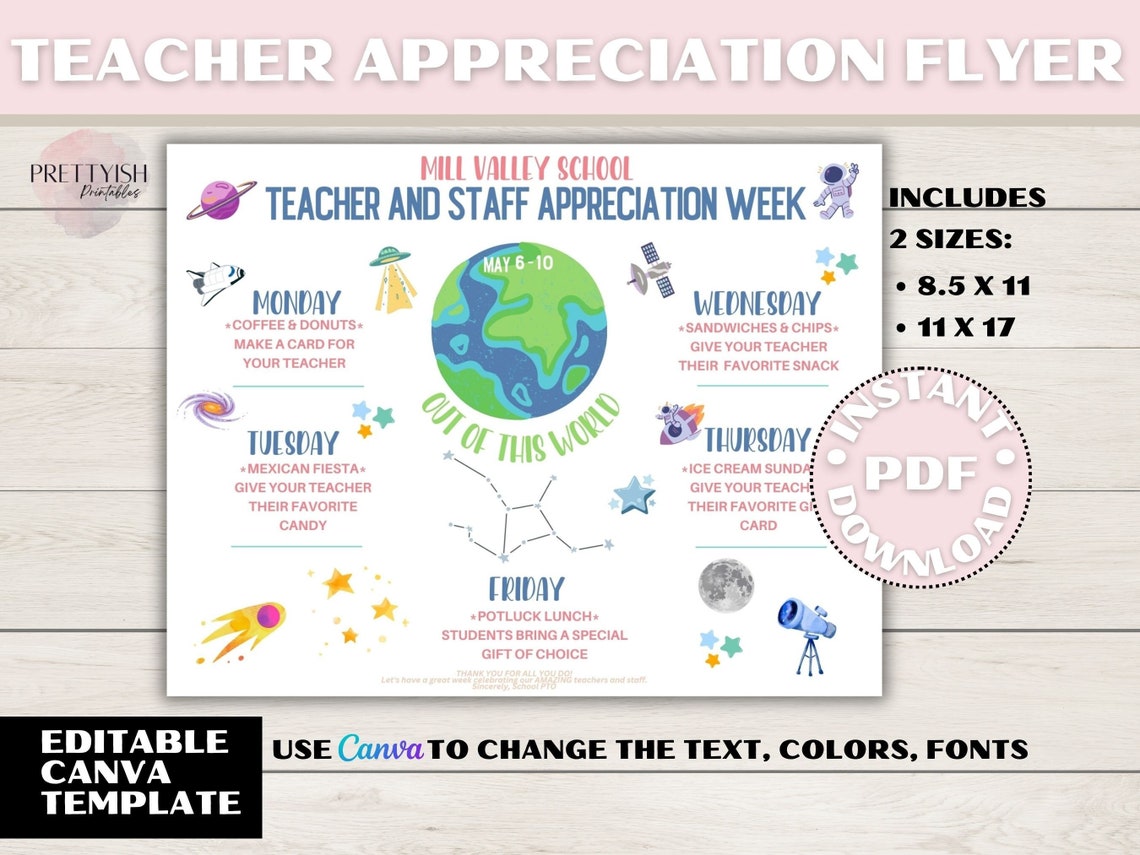 Editable Teacher and Staff Appreciation Week Printables, Printable for ...