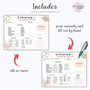 Teachers Favorites List Editable Template Printable, Meet the Teacher ...