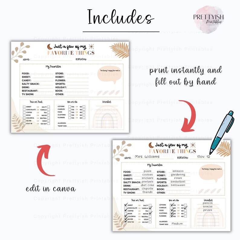 Teachers Favorites List Editable Template Printable, Meet the Teacher ...