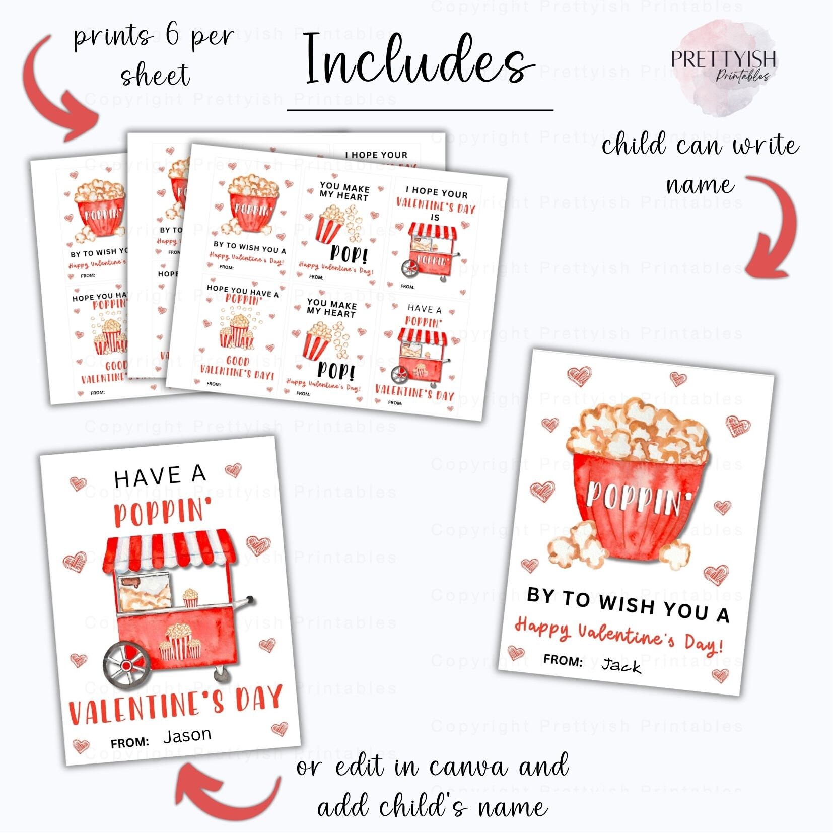 Popcorn Valentine Printable, Printable Valentine Cards, Kids Valentine ...