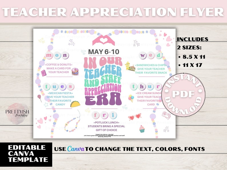 Editable Teacher and Staff Appreciation Week Printables, Printable for ...