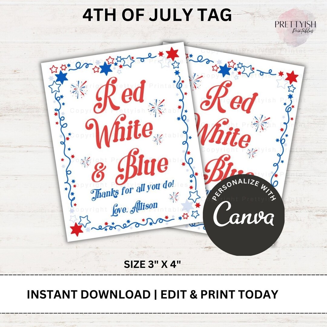 Printable Editable Red White Blue 4th of July, Fourth of July ...