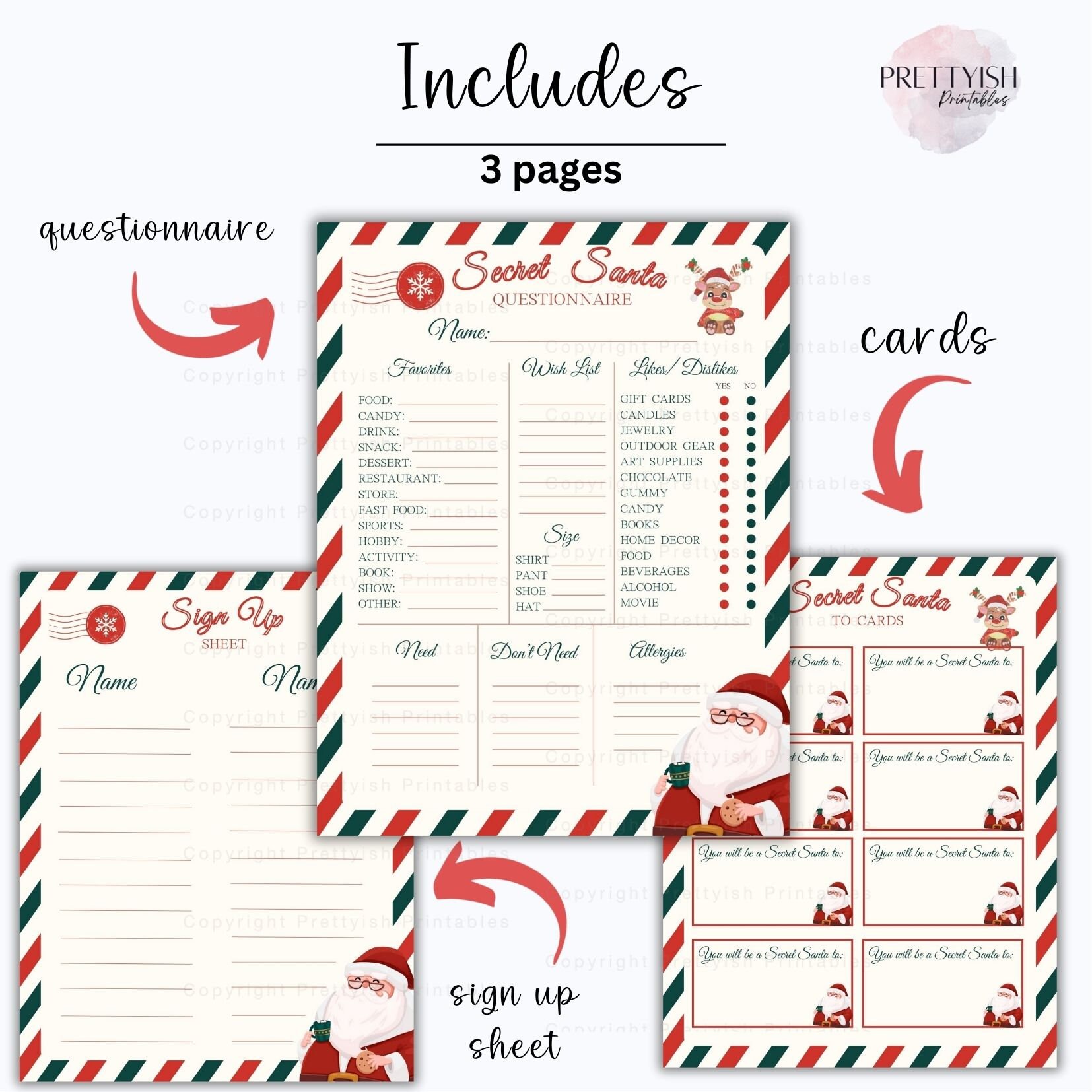Editable Secret Santa Questionnaire Template Work, Office, Family Gift ...